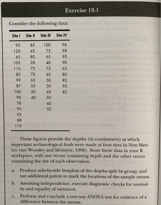 Solved Exercise 19.1 Consider the following data: Site ! | Chegg.com