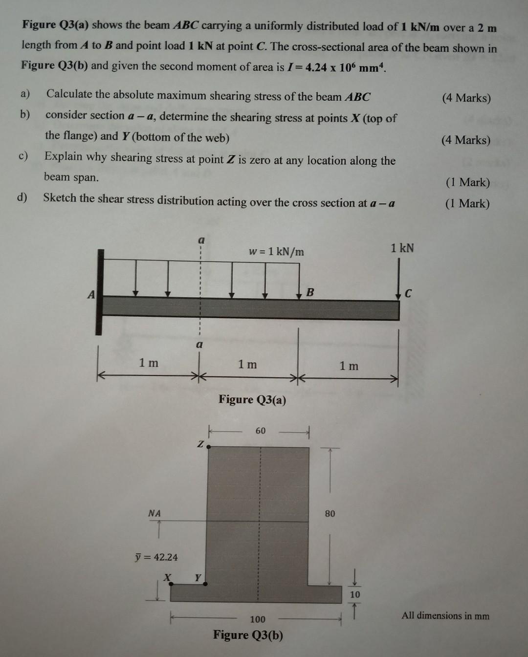 Solved Figure Q3(a) shows the beam ABC carrying a uniformly | Chegg.com