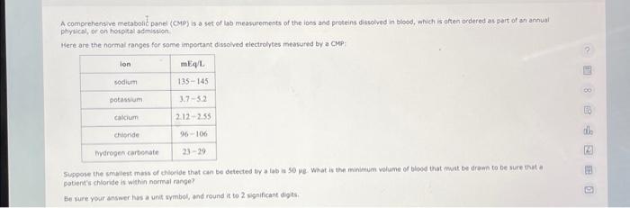 Solved A comprehensive metabolic panel (CMP) is a set of lab | Chegg.com