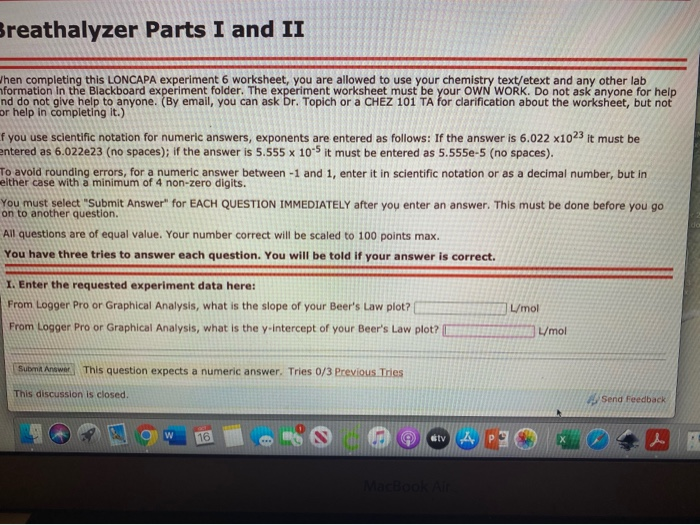 Breathalyzer Parts I and II Then completing this | Chegg.com