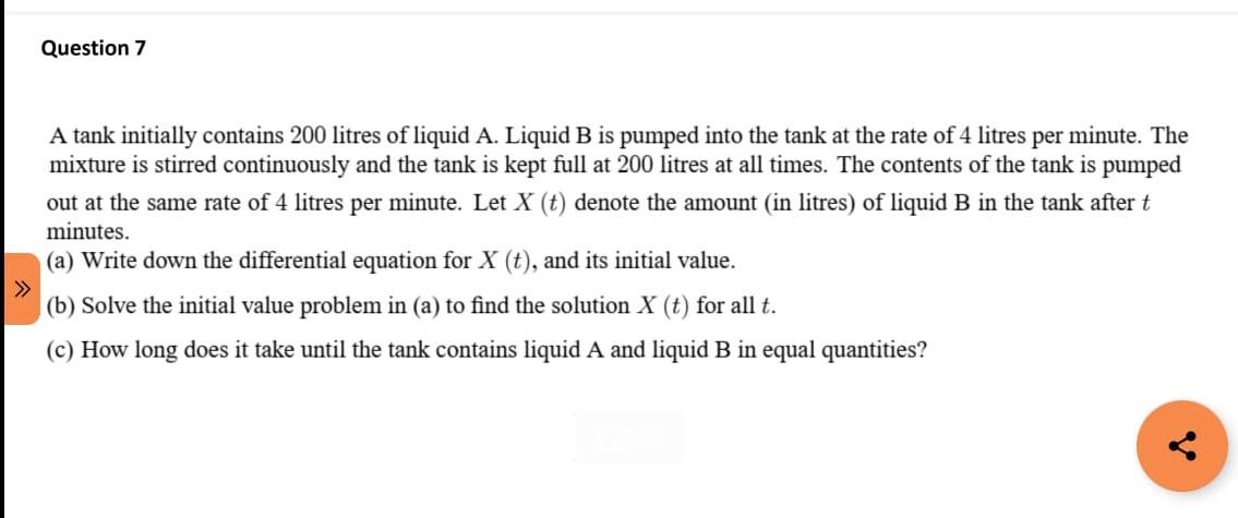 Solved A tank initially contains 200 litres of liquid A. | Chegg.com