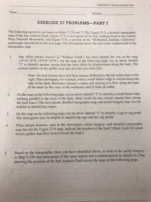 Solved EXERCISE 37: The San Andreas Fault Name Section | Chegg.com