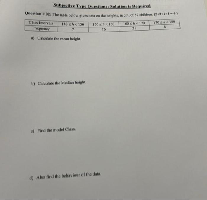 Solved Subjective Type Questions: Solution is Required | Chegg.com