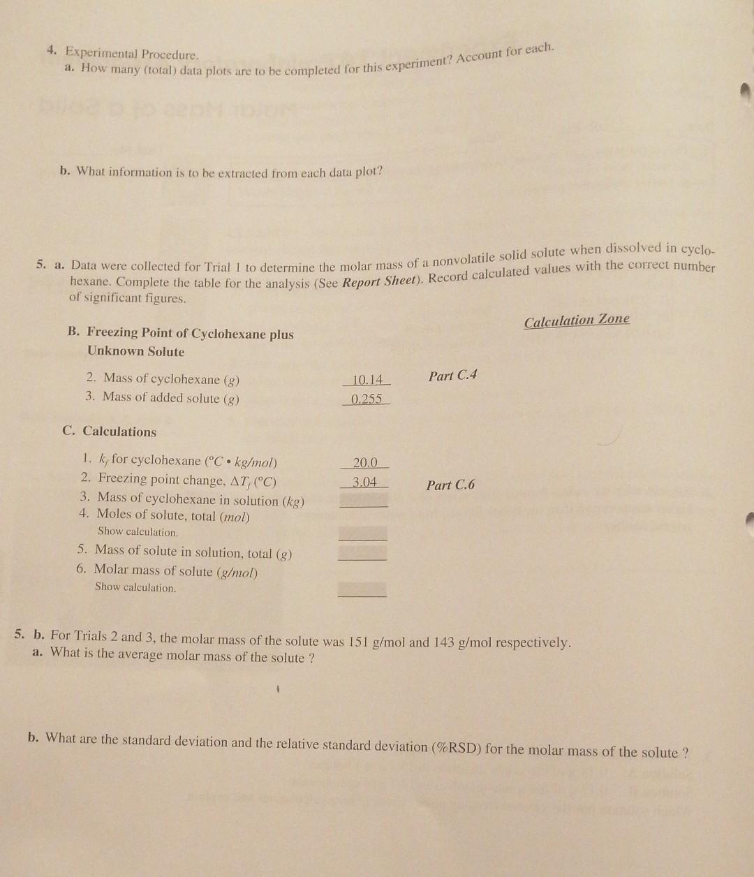 Solved 4. Experimental Procedure. a. How many (total) data | Chegg.com