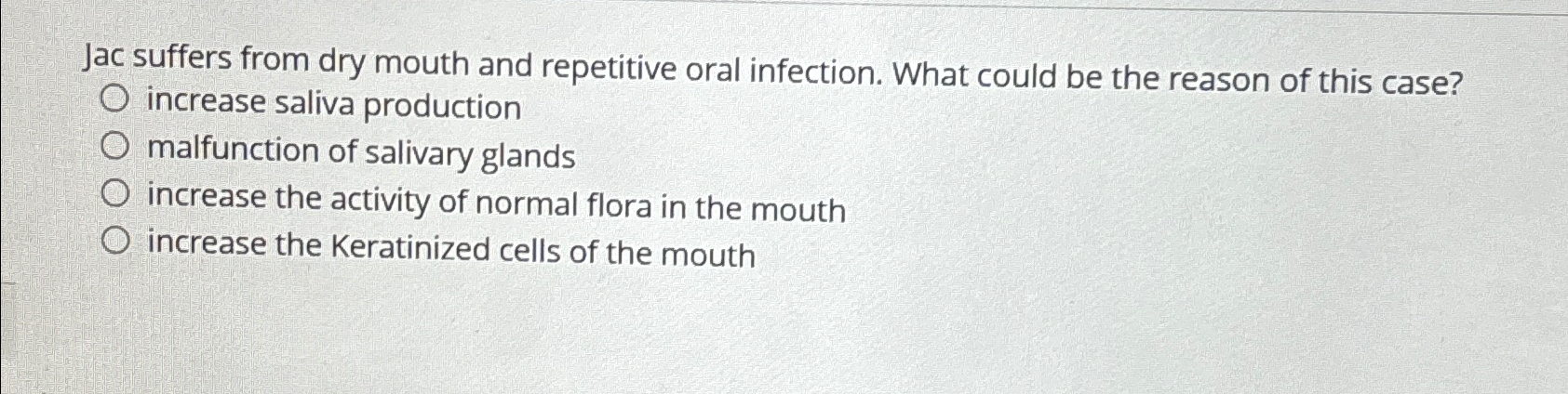Solved Jac suffers from dry mouth and repetitive oral | Chegg.com