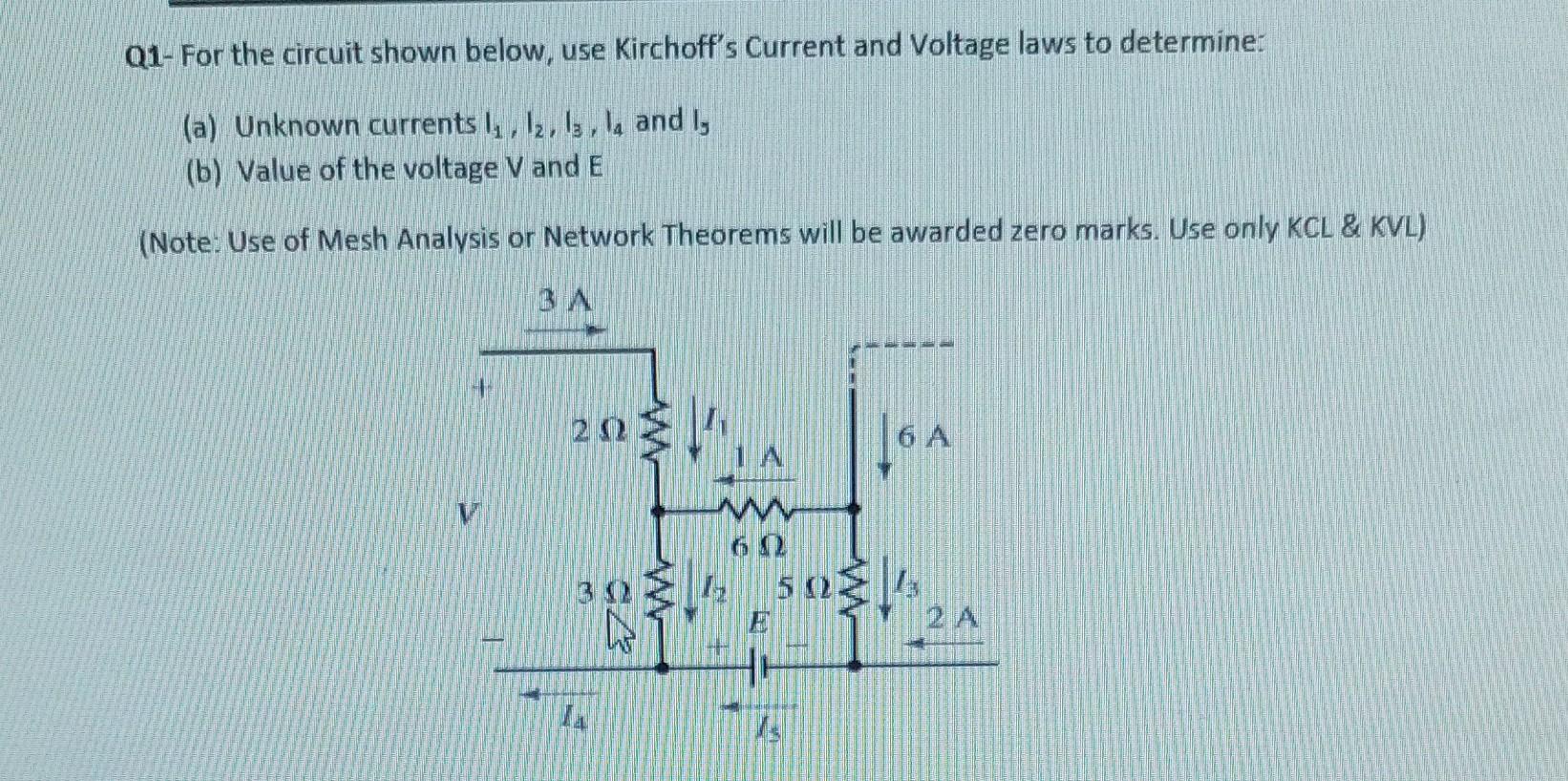 Solved Q1- For the circuit shown below, use Kirchoff's | Chegg.com