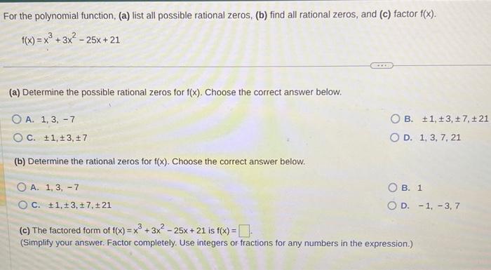 Solved For the polynomial function, (a) list all possible | Chegg.com