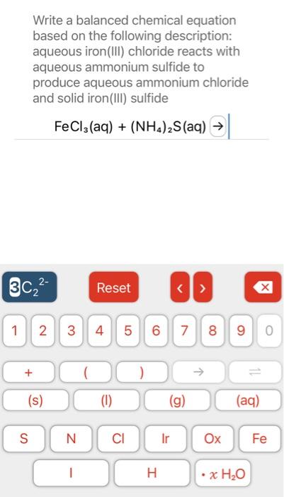 Solved Write a balanced chemical equation based on the | Chegg.com
