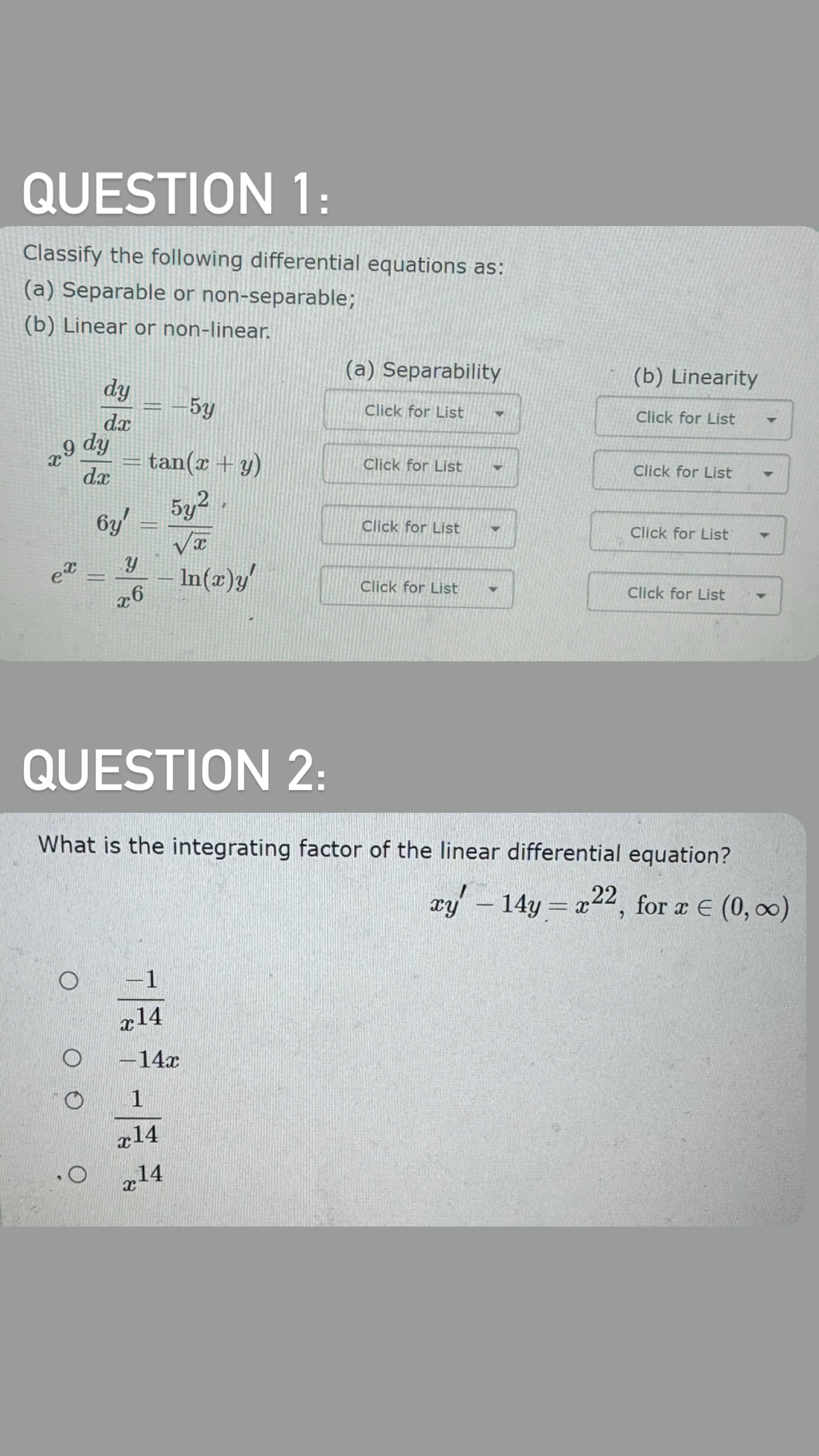 Solved QUESTION 1:Classify the following differential | Chegg.com
