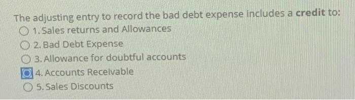 Solved The adjusting entry to record the bad debt expense | Chegg.com