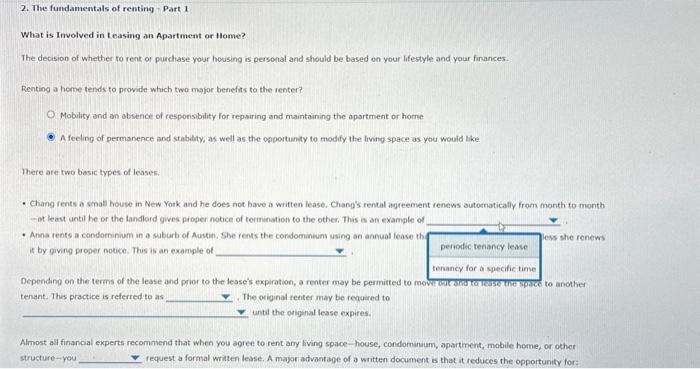 Solved What is Involved in teasing an Apartment or llome? | Chegg.com
