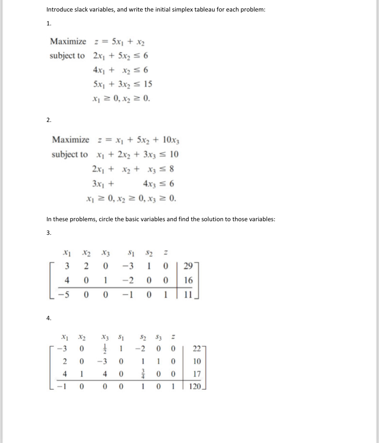 Solved Introduce slack variables, and write the initial | Chegg.com