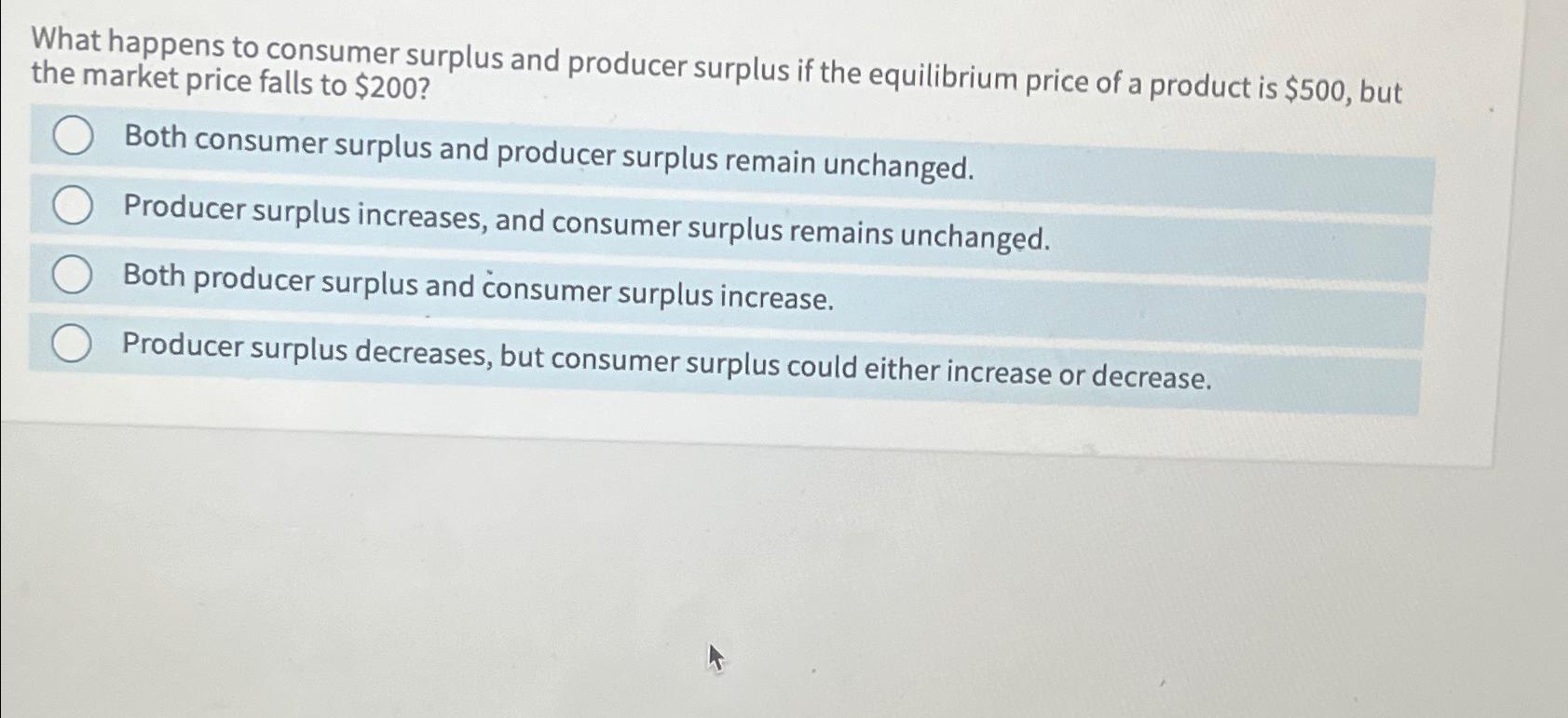 Solved What happens to consumer surplus and producer surplus | Chegg.com