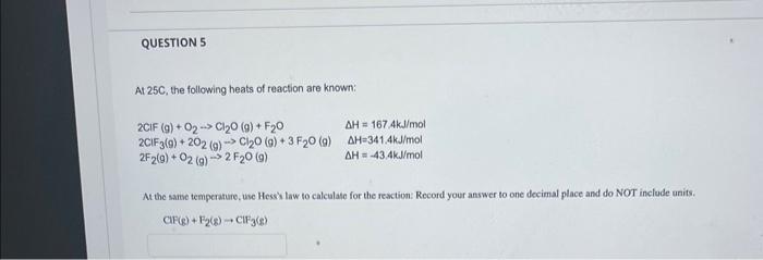 Solved At 25C, the following heats of reaction are known: | Chegg.com