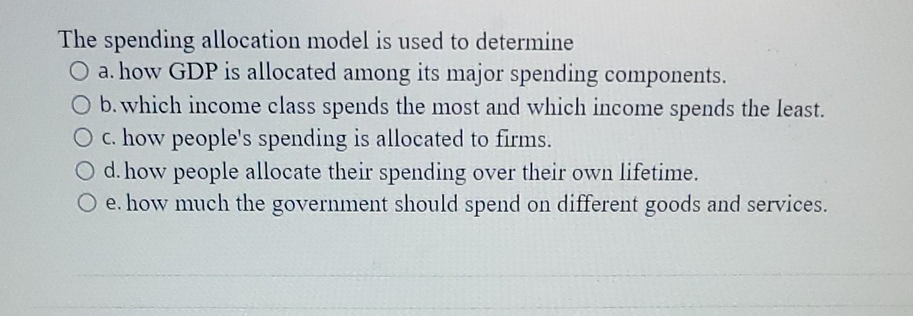 Solved The spending allocation model is used to determine a. | Chegg.com