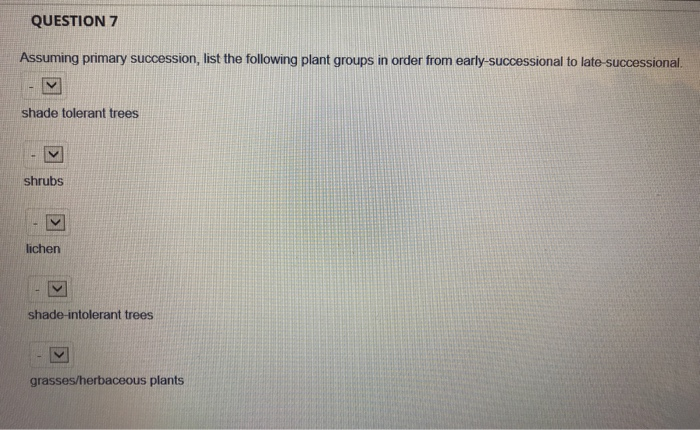 Solved QUESTION 7 Assuming primary succession, list the | Chegg.com