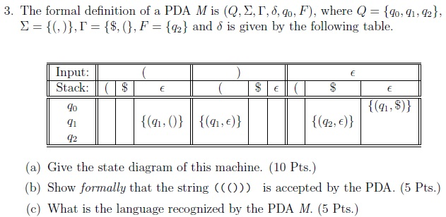 The formal definition of a PDA M is (Q, , Gamma, | Chegg.com