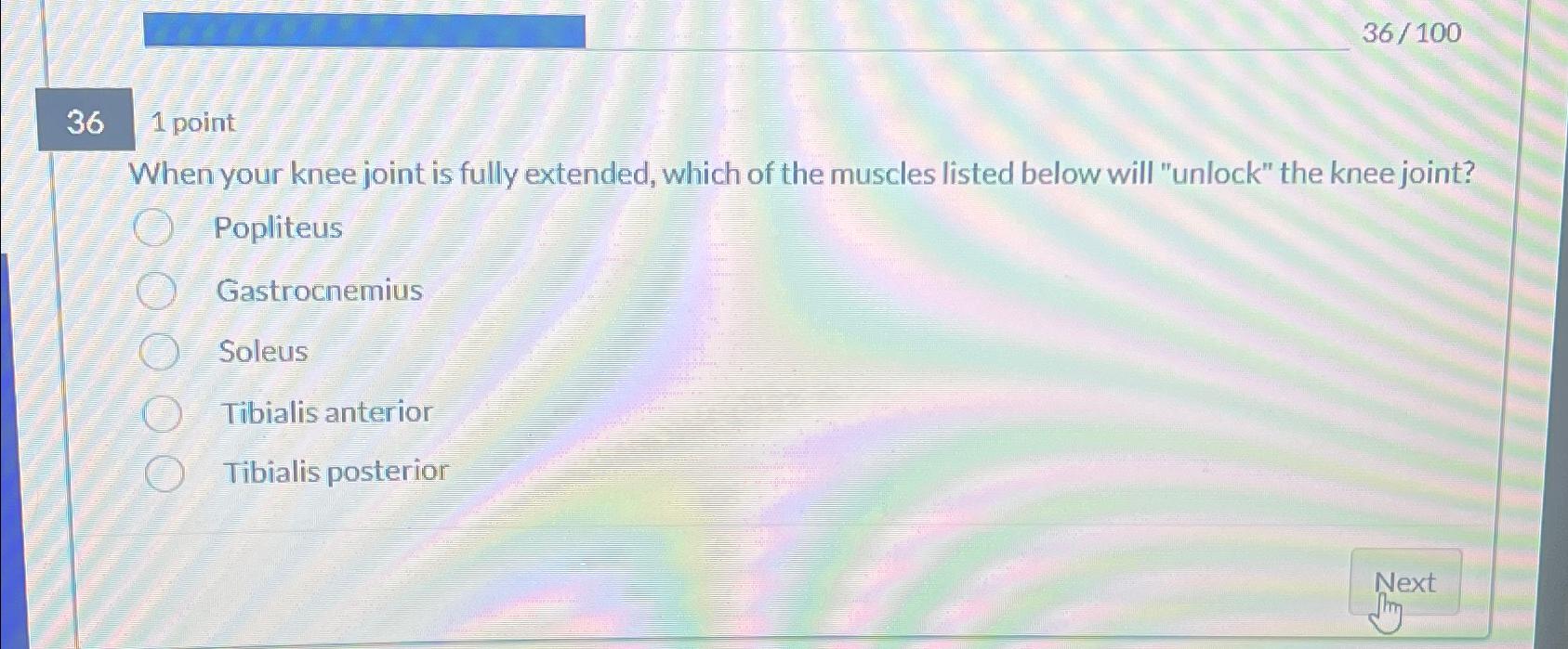 Solved 361 ﻿pointWhen your knee joint is fully extended, | Chegg.com