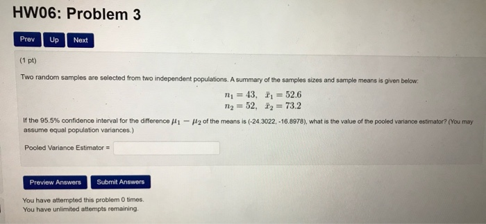 Solved HW06: Problem 3 Prev Up Next ni = 43. (1 pt) Two | Chegg.com