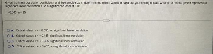 Solved Given the linear corrolation coefficient r and the | Chegg.com Solved Given the linear corrolation coefficient r and the | Chegg.com