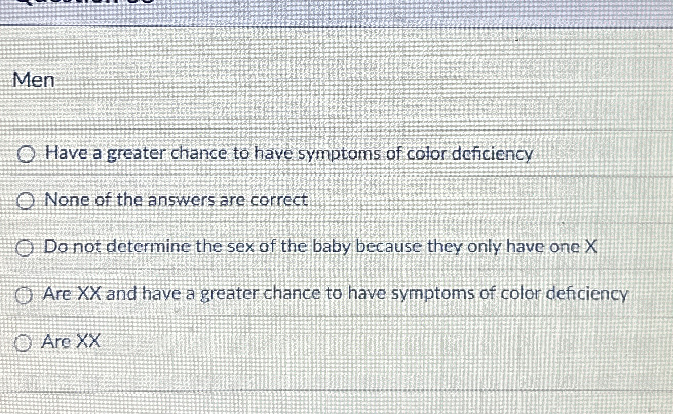 High Quality SOLUTION MenHave a greater chance to have symptoms of color | Chegg.com