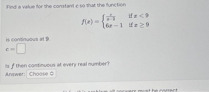 Solved Find A Value For The Constant C So That The Function