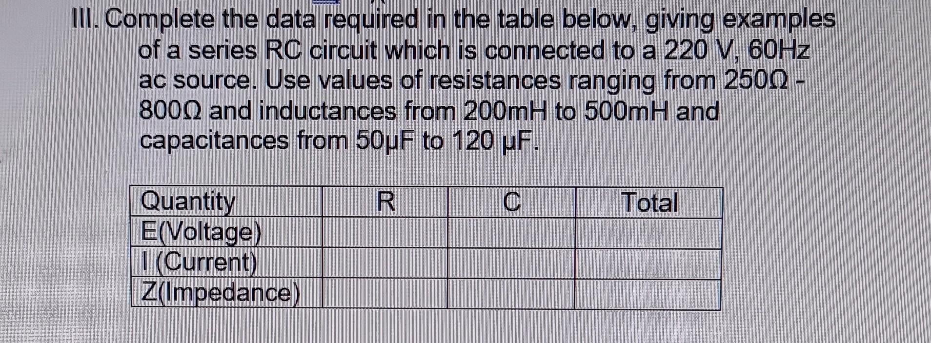 Solved Complete the data required in the table below, giving | Chegg.com