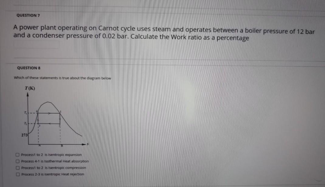 Solved A power plant operating on Carnot cycle uses steam | Chegg.com