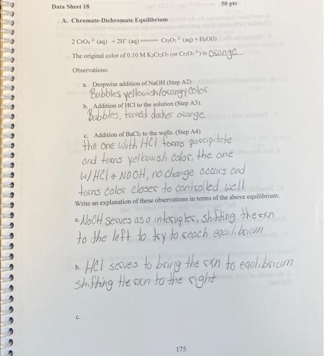 Solved A. Chromate-Dichromate Equilibrium | Chegg.com