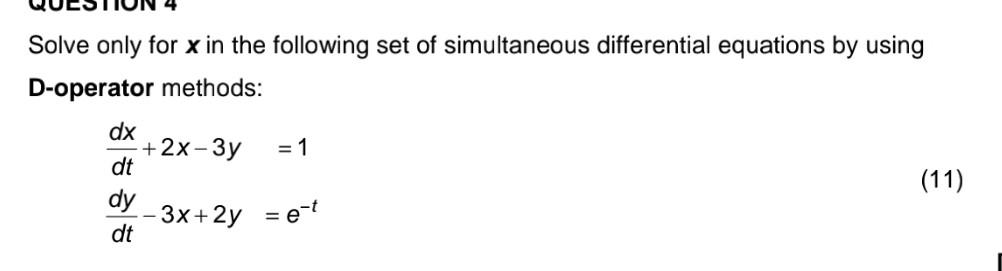 Solved Solve only for x in the following set of simultaneous | Chegg.com