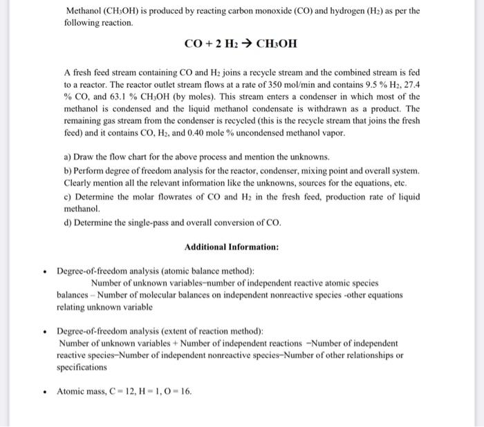 Solved Methanol (CH3OH) is produced by reacting carbon | Chegg.com