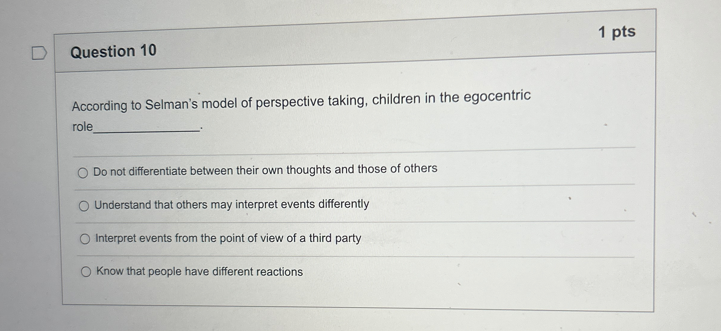 Solved Question 101 ﻿ptsAccording to Selman's model of | Chegg.com