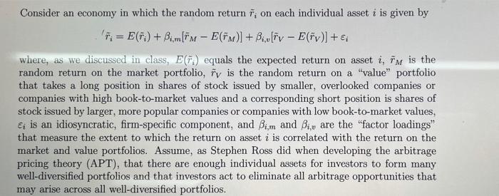 Consider an economy in which the random return ; on | Chegg.com