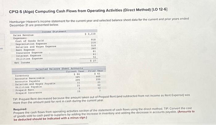 CP12-5 (Algo) Computing Cash Flows from Operating | Chegg.com