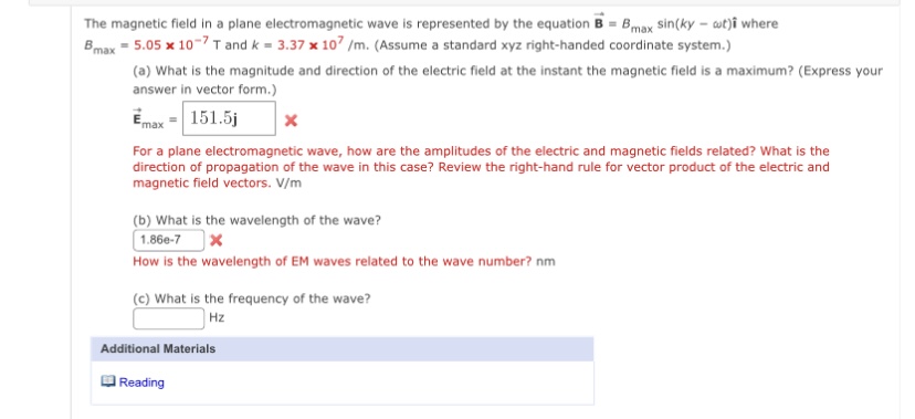 Solved The magnetic field in a plane electromagnetic wave is | Chegg.com