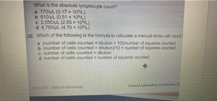 Solved What is the absolute lymphocyte count? a | Chegg.com
