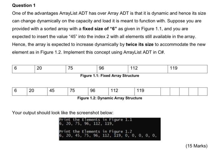 Solved Question 1 One of the advantages ArrayList ADT has | Chegg.com