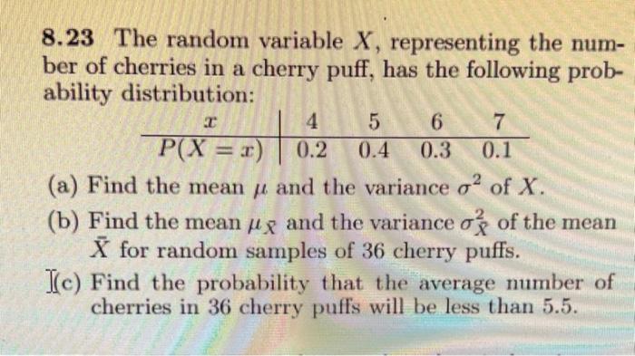 Solved T 8.23 The random variable X, representing the num- | Chegg.com
