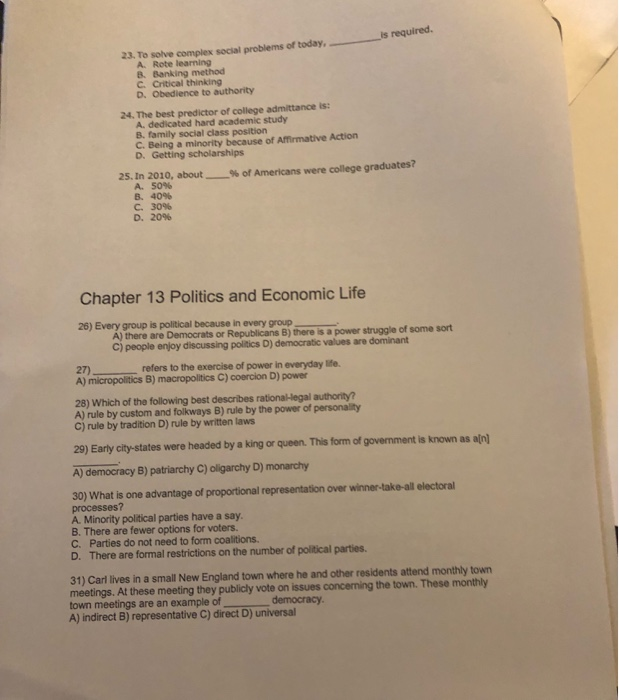 Lis required. 23. To solve complex social problems of | Chegg.com