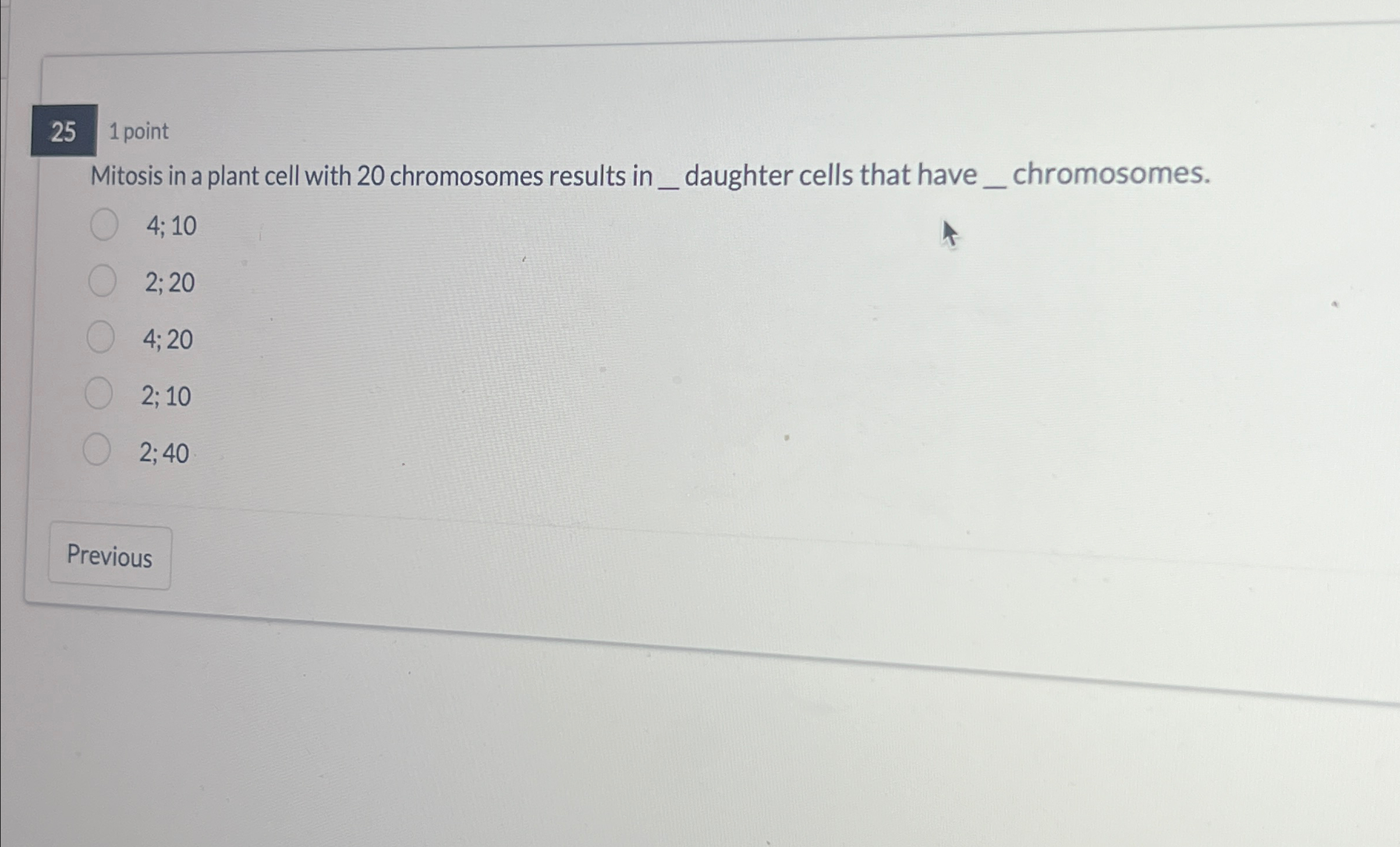 Solved 251 ﻿pointMitosis in a plant cell with 20 | Chegg.com