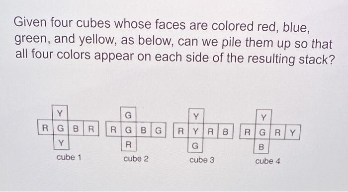 Solved Given four cubes whose faces are colored red, blue, | Chegg.com