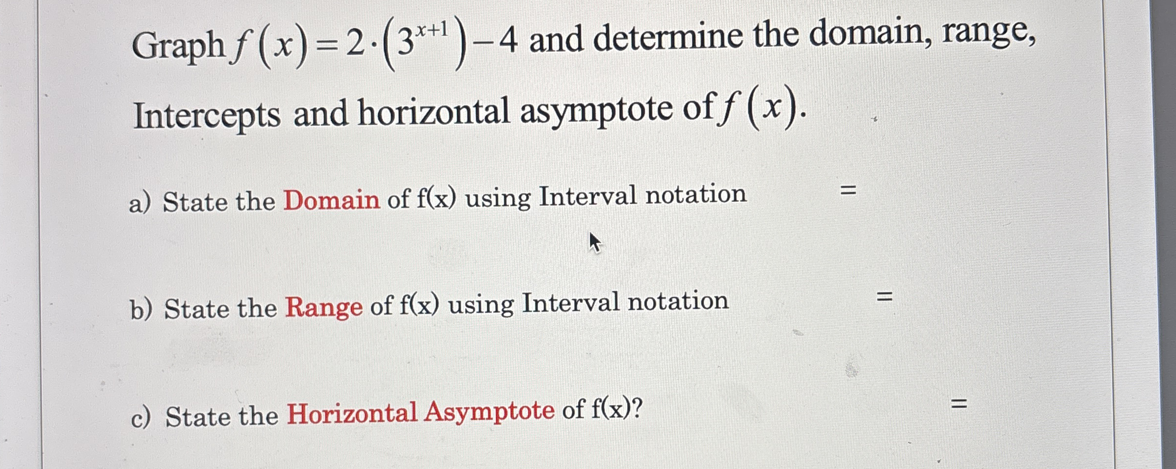 Solved Graph f(x)=2*(3x+1)-4 ﻿and determine the domain, | Chegg.com