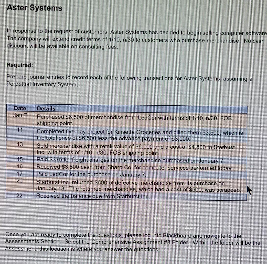 Solved Aster Systems In response to the request of | Chegg.com