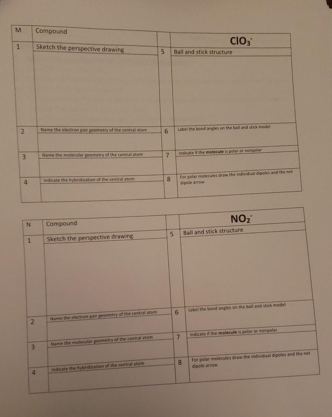 Solved M Compound CIO3 1 Sketch the perspective drawing Сл 5 | Chegg.com
