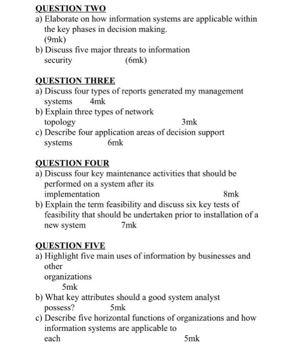 Solved QUESTION TWO a) Elaborate on how information systems | Chegg.com