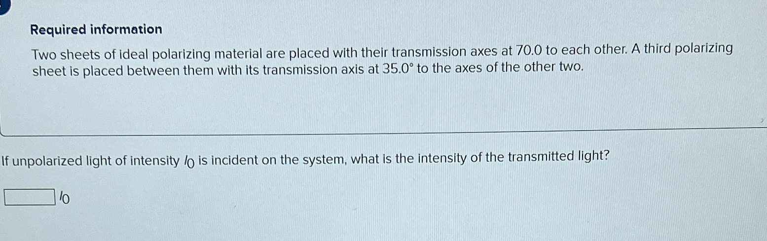 Solved Required informationTwo sheets of ideal polarizing | Chegg.com