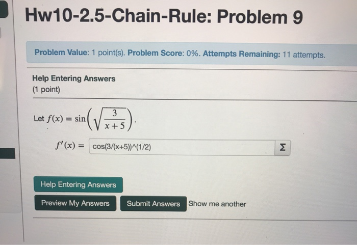 Solved Hw10-2.5-Chain-Rule: Problem 9 Problem Value: 1 | Chegg.com