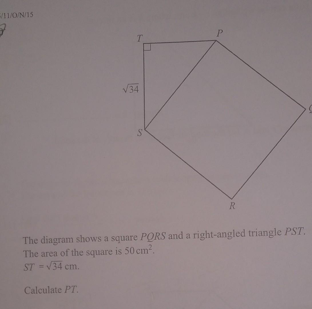 Solved The diagram shows a square PQRS and a right-angled | Chegg.com
