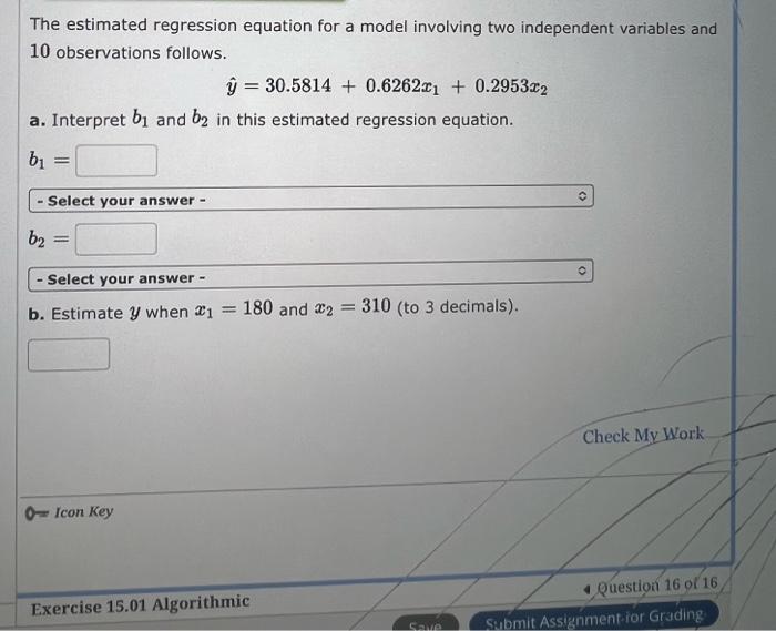 Solved The estimated regression equation for a model | Chegg.com