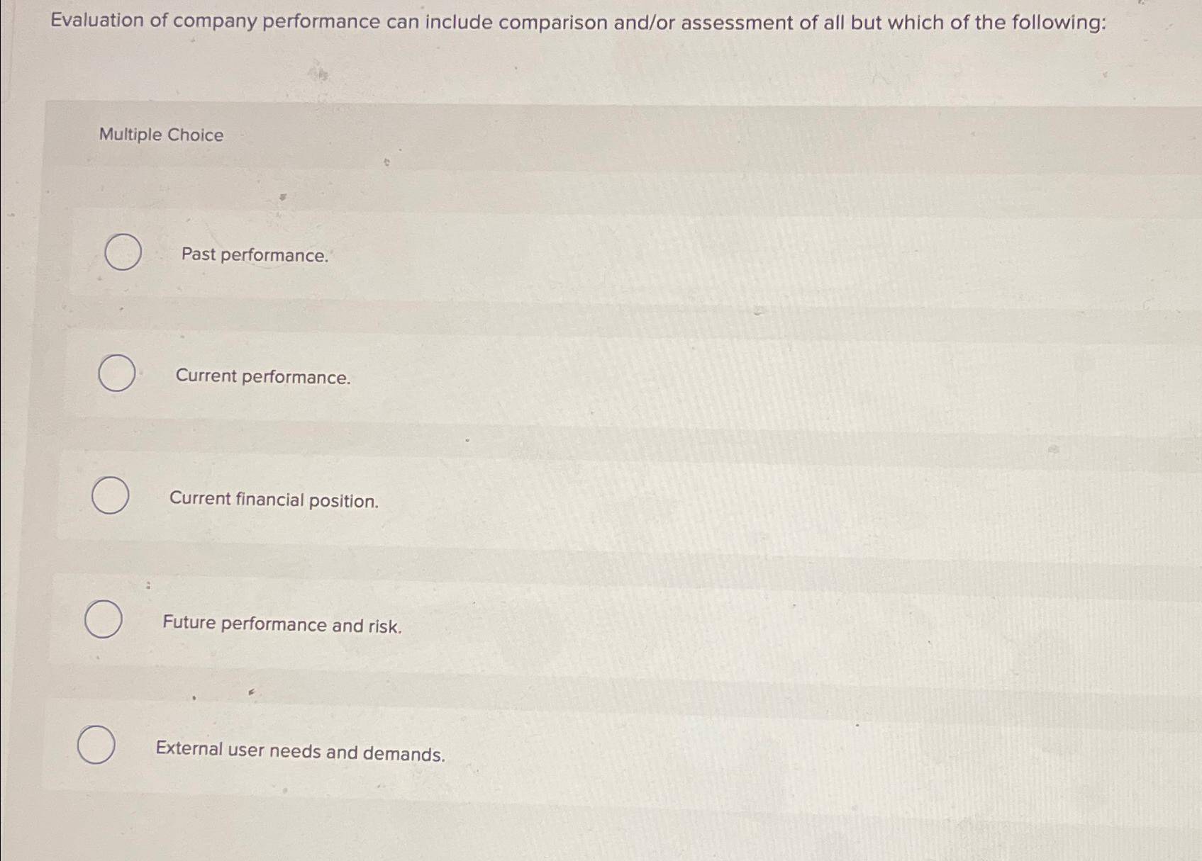 Solved Evaluation of company performance can include | Chegg.com